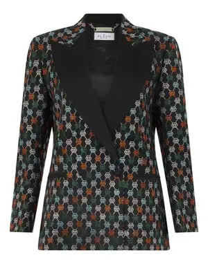 Philipp Plein Double Breasted Marine Fit Blazer Monogram Strass - Black
