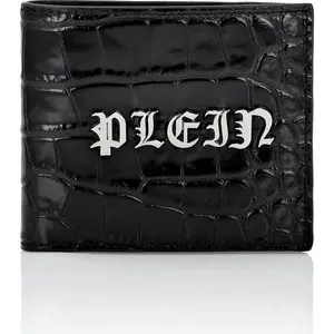 Philipp Plein Crocco Printed Leather French Wallet Gothic Plein - Black