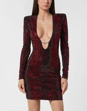 Philipp Plein Long-sleeved Mini Dress Strass - Red