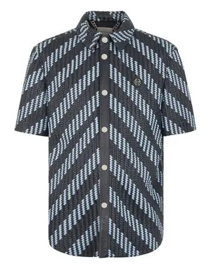 Philipp Plein Weaved Leather Shortsleeve Shirt Stripes