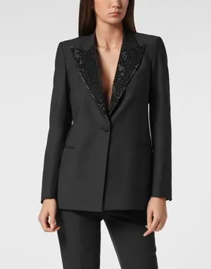 Philipp Plein Wool Boxy Blazer Skull Strass - Black