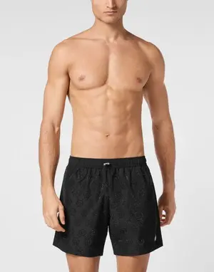 Philipp Plein Beachwear Short Trousers Crystal Men Black