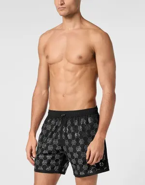 Philipp Plein Beachwear Short Trousers Crystal - Black/silver