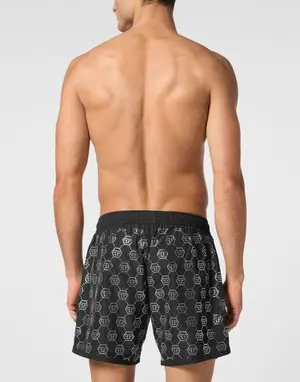Philipp Plein Beachwear Short Trousers Crystal - Black/silver