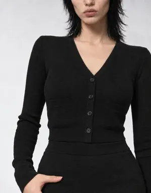 Philipp Plein Jacquard Monogram Merino Wool Cropped Cardigan - Black