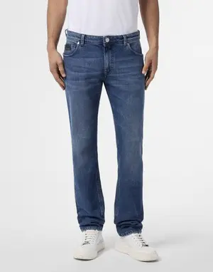 BILLIONAIRE Super Straight Cut Jeans Leather Details - Middleblue