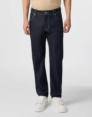BILLIONAIRE Super Straight Cut Jeans Leather Details - Navy