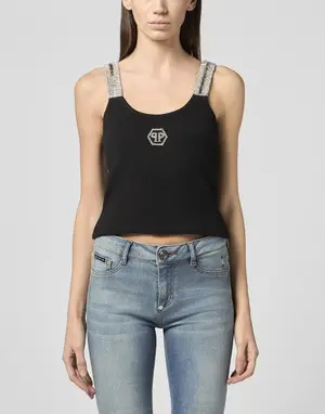 Philipp Plein Rib Tank Top Strass Hexagon - Black