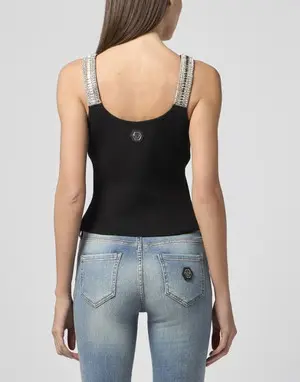 Philipp Plein Rib Tank Top Strass Hexagon