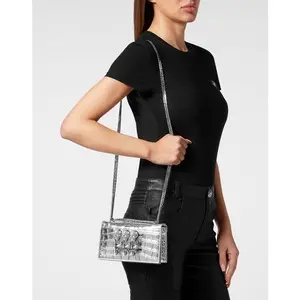 Philipp Plein Croc Effect Shoulder Bag With Embellishments - Silver