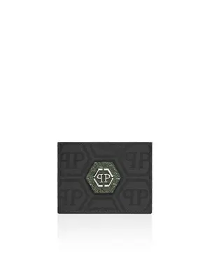 Philipp Plein Nylon And Leather Cardholder Monogram - Black