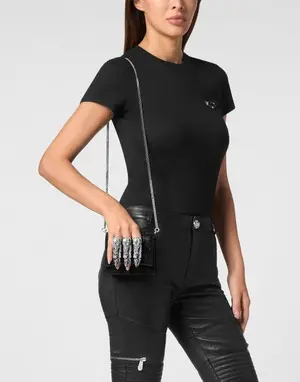 Philipp Plein Suede/strass Clutch - Black