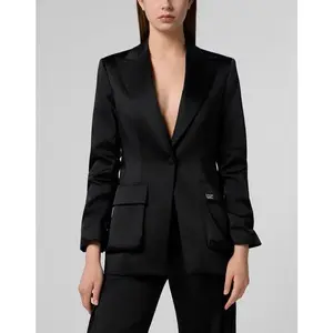 Philipp Plein Satin Cargo Fit Blazer Women Black
