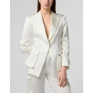 Philipp Plein Satin Cargo Fit Blazer - Offwhite
