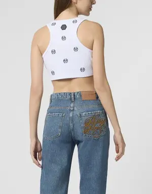 Philipp Plein Ribbed Mini Tank Top Monogram Monogram