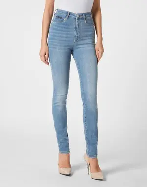 Philipp Plein Super High Waist Skull Jeggings - Lightblue