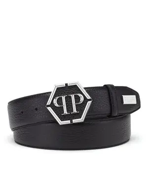 Philipp Plein Hexagonal Buckle Leather Belt - Black