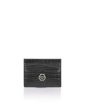 Philipp Plein Leather Card Holder Cocco - Black