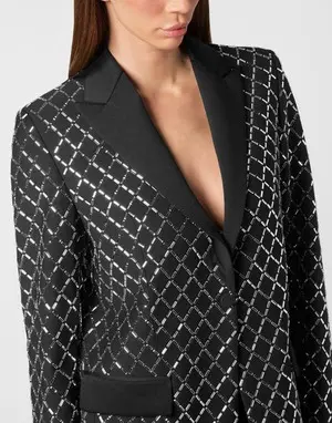 Philipp Plein Wool Blend Blazer With Crystal Rhombus Embellishment