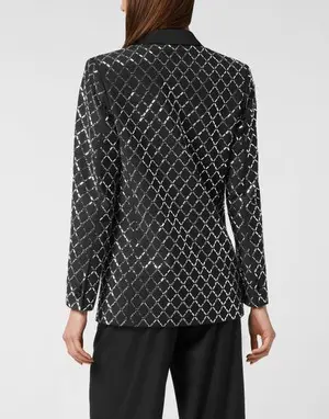 Philipp Plein Wool Blend Blazer With Crystal Rhombus Embellishment