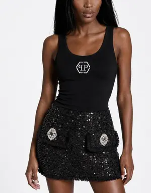 Philipp Plein Tweed Mini Skirt Paillettes - Black
