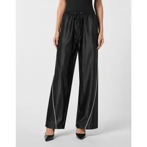 Philipp Plein Wide Leg Laminated Tracksuit Pants With Drawstring - Black