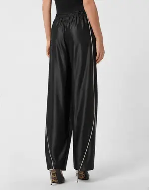 Philipp Plein Wide Leg Laminated Tracksuit Pants With Drawstring