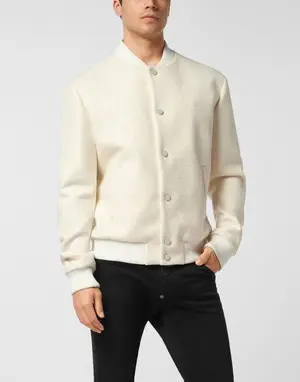 Philipp Plein Varsity Bomber Jacket With Rhinestones - Offwhite