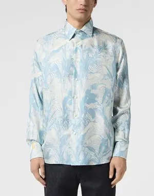 BILLIONAIRE Printed Silk Shirt Palms All-over - Lightblue