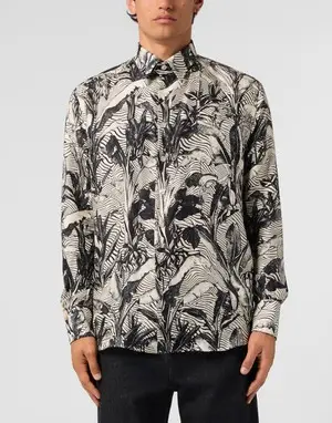BILLIONAIRE Printed Silk Shirt Palms All-over - Offwhite