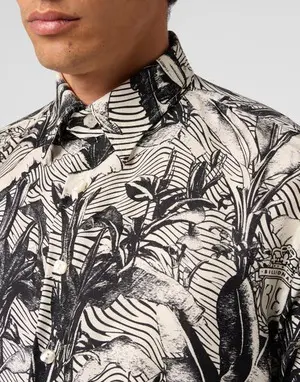 BILLIONAIRE Printed Silk Shirt Palms All-over - Offwhite