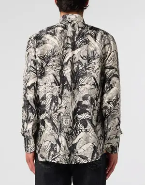 BILLIONAIRE Printed Silk Shirt Palms All-over - Offwhite