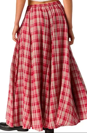 Free People Ives Plaid Maxi Skirt - Cherry Combo