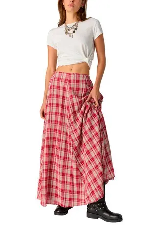 Free People Ives Plaid Maxi Skirt - Cherry Combo