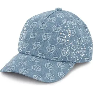 Philipp Plein Denim Baseball Cap Monogram Strass