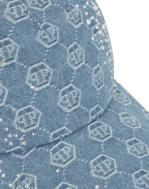 Philipp Plein Denim Baseball Cap Monogram Strass