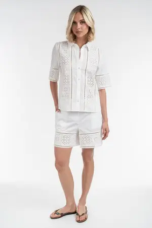 ELLE COLLECTION Lace Insert Everyday Blouse - White