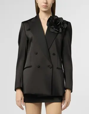 Philipp Plein Double-breasted Satin Blazer Roses - Black
