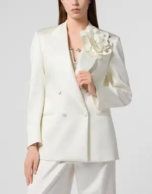 Philipp Plein Double-breasted Satin Blazer Roses - White