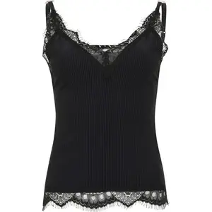 Philipp Plein Shiny Rib Tank Top Lace - Black