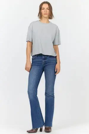 DEAR JOHN Maddox Boxy Sleeve Crew Neck T-shirt - Heather Grey