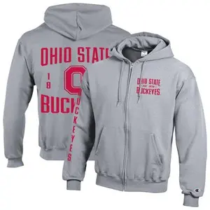 Champion Ohio State Buckeyes Varsity Powerblend Full-zip Fleece Hoodie - Heather Gray