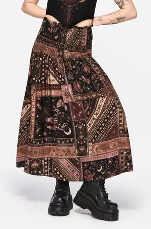 DISTURBIA Nola Folk Patchwork Midi Skirt