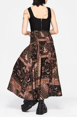 DISTURBIA Nola Folk Patchwork Midi Skirt