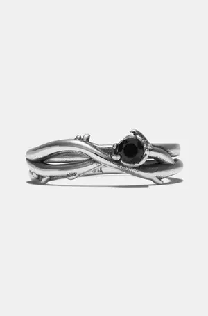 DISTURBIA Rosethorn Sterling Ring With Black Spinel Accent
