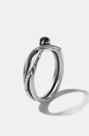 DISTURBIA Rosethorn Sterling Ring With Black Spinel Accent