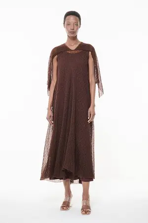 LEEM Textured Open Knit Cape Dress