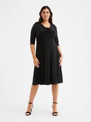 SCARLETT & JO Cowl Neck '1940s' Dress - Black