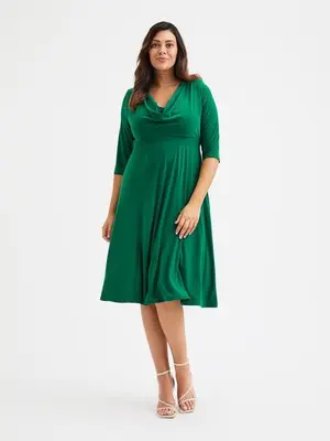 SCARLETT & JO Cowl Neck '1940s' Dress Green