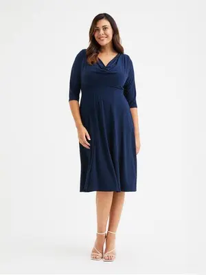 SCARLETT & JO Cowl Neck '1940s' Dress Navy